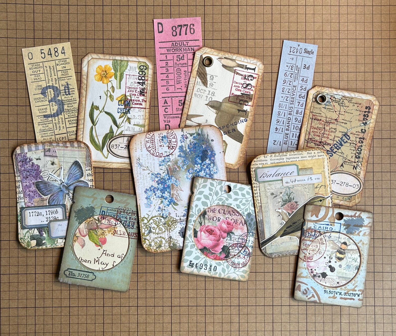 Set of Three Loaded Bookpage Tag Pockets With Included Handmade ...