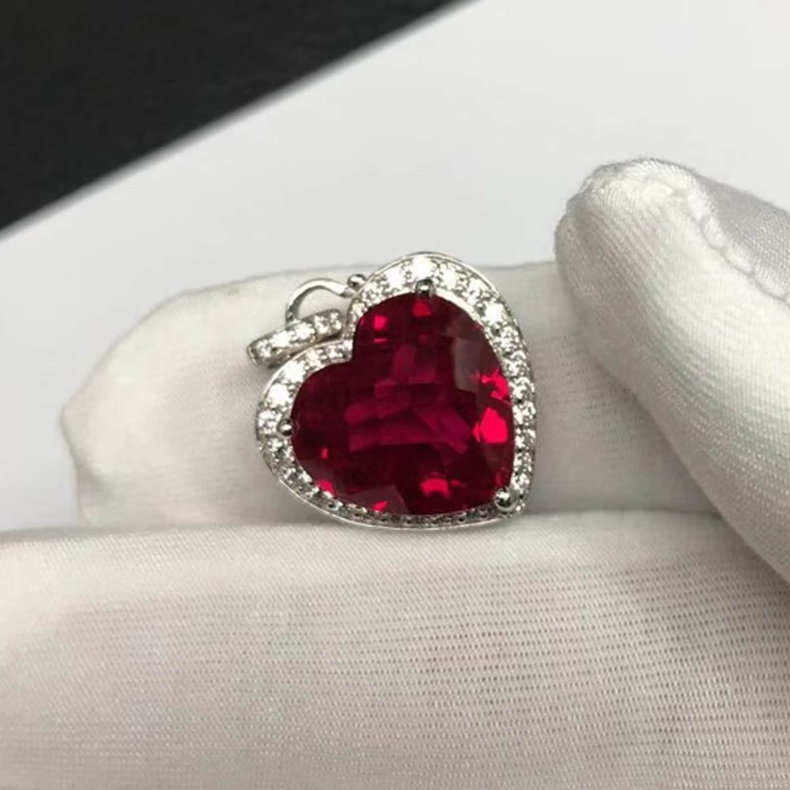 Ruby Heart Pendant Necklaceheart Pendant Necklacecubic | Etsy