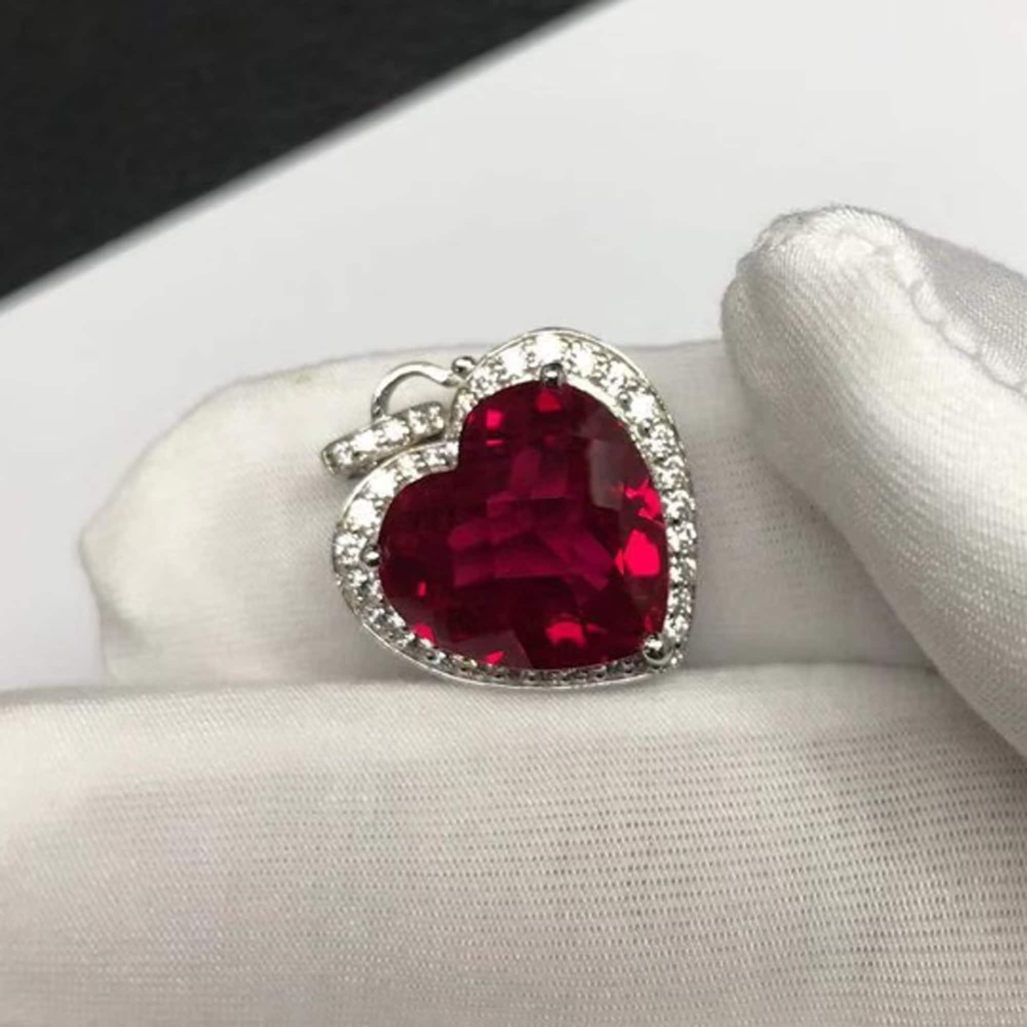 Ruby Heart Pendant Necklaceheart Pendant Necklacecubic - Etsy Canada