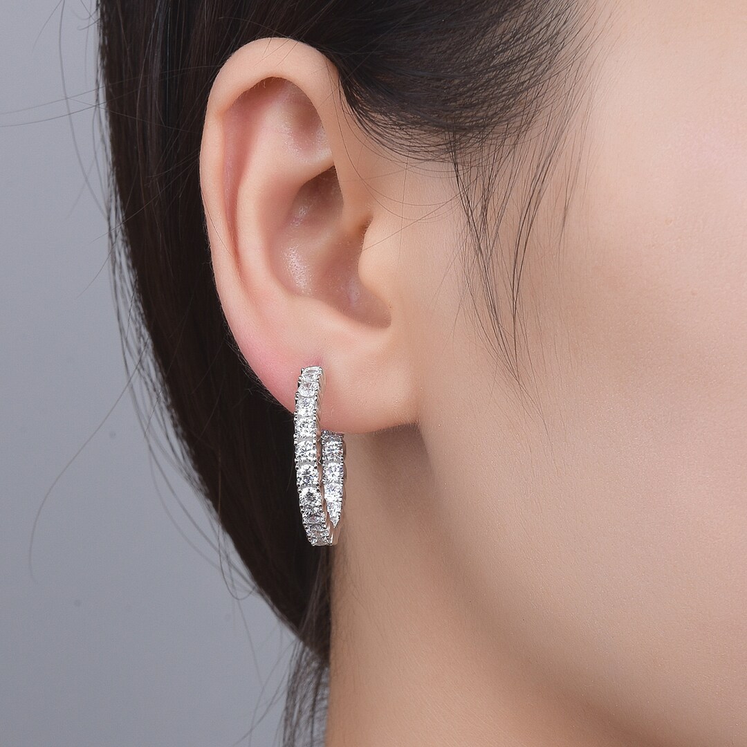 Silver 925 Inside Out White CZ Earring, Silver 925 Cz Hoop Earring ...