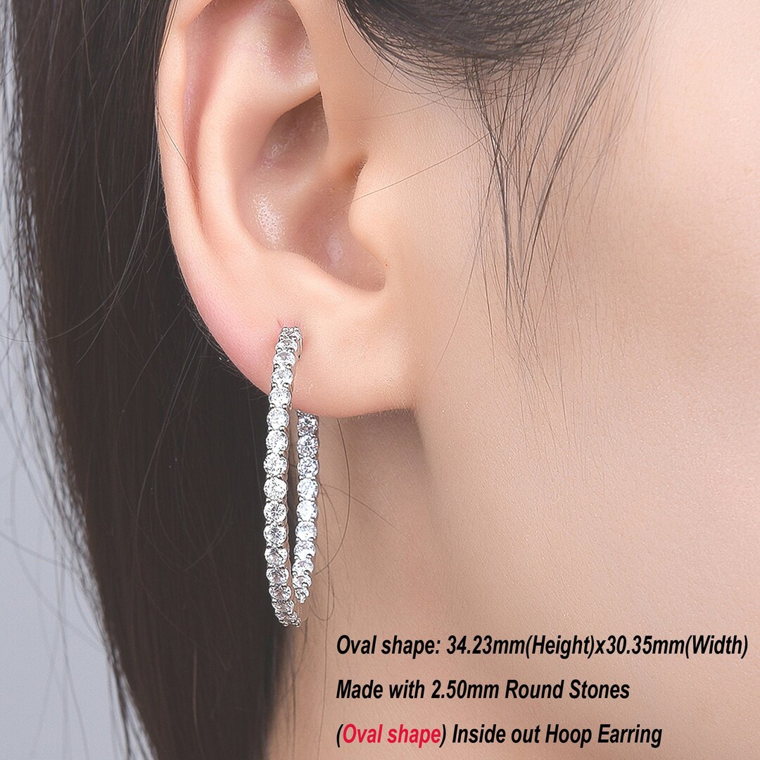 Gifts for Her CZ Inside Outside Hoops, Inside Out Earrings Silver ...