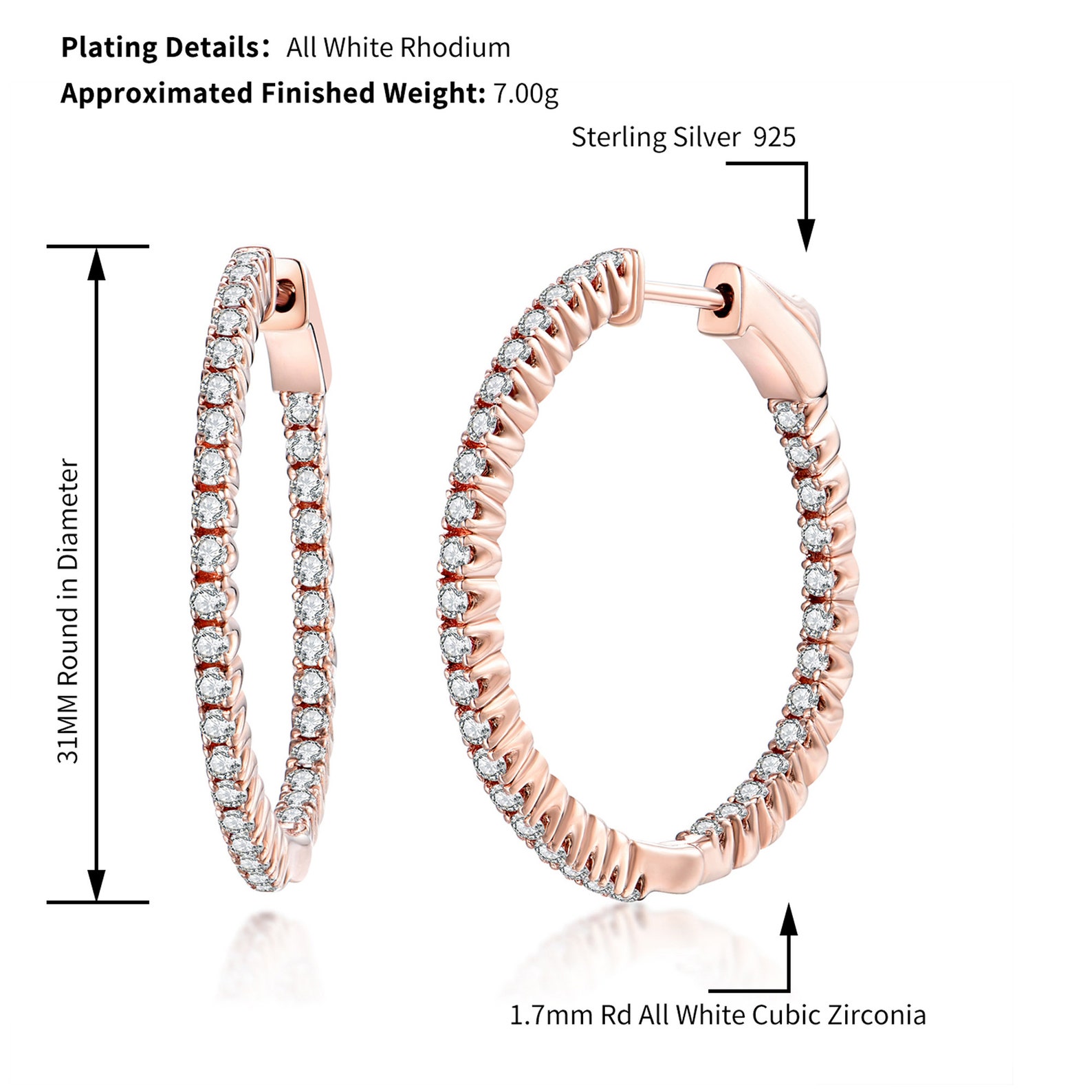 Silver 925 Inside Out White CZ Earring, Silver 925 Cz Hoop Earring ...