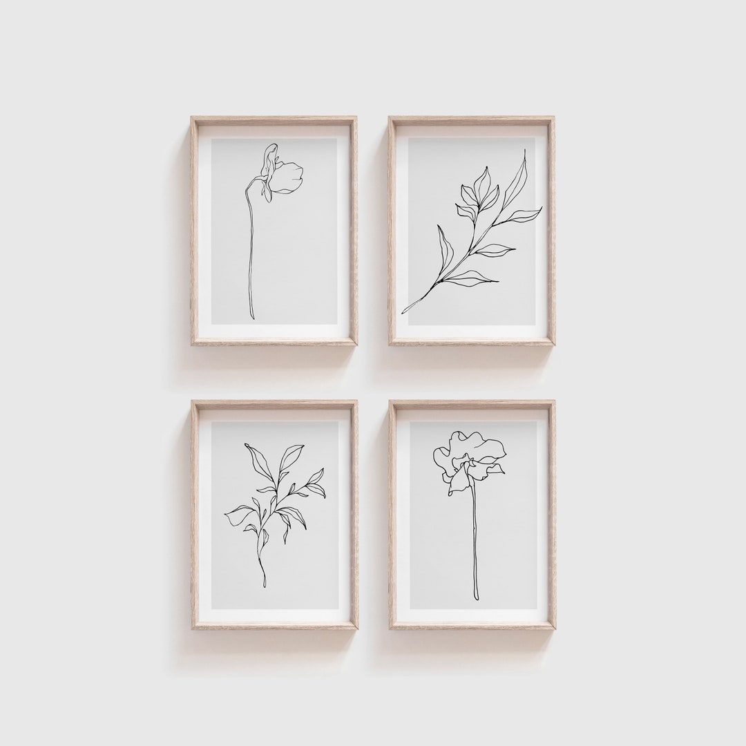 Flower Line Art Prints, Botanical Poster, Minimal Flower Print, Flower ...