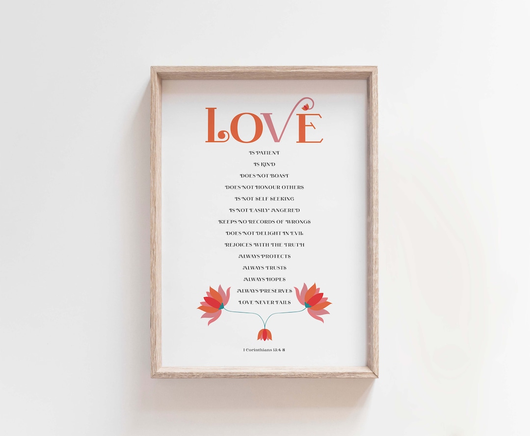 1 Corinthians 13:4-8 | Love is | Bible Verse Print | Floral Print ...