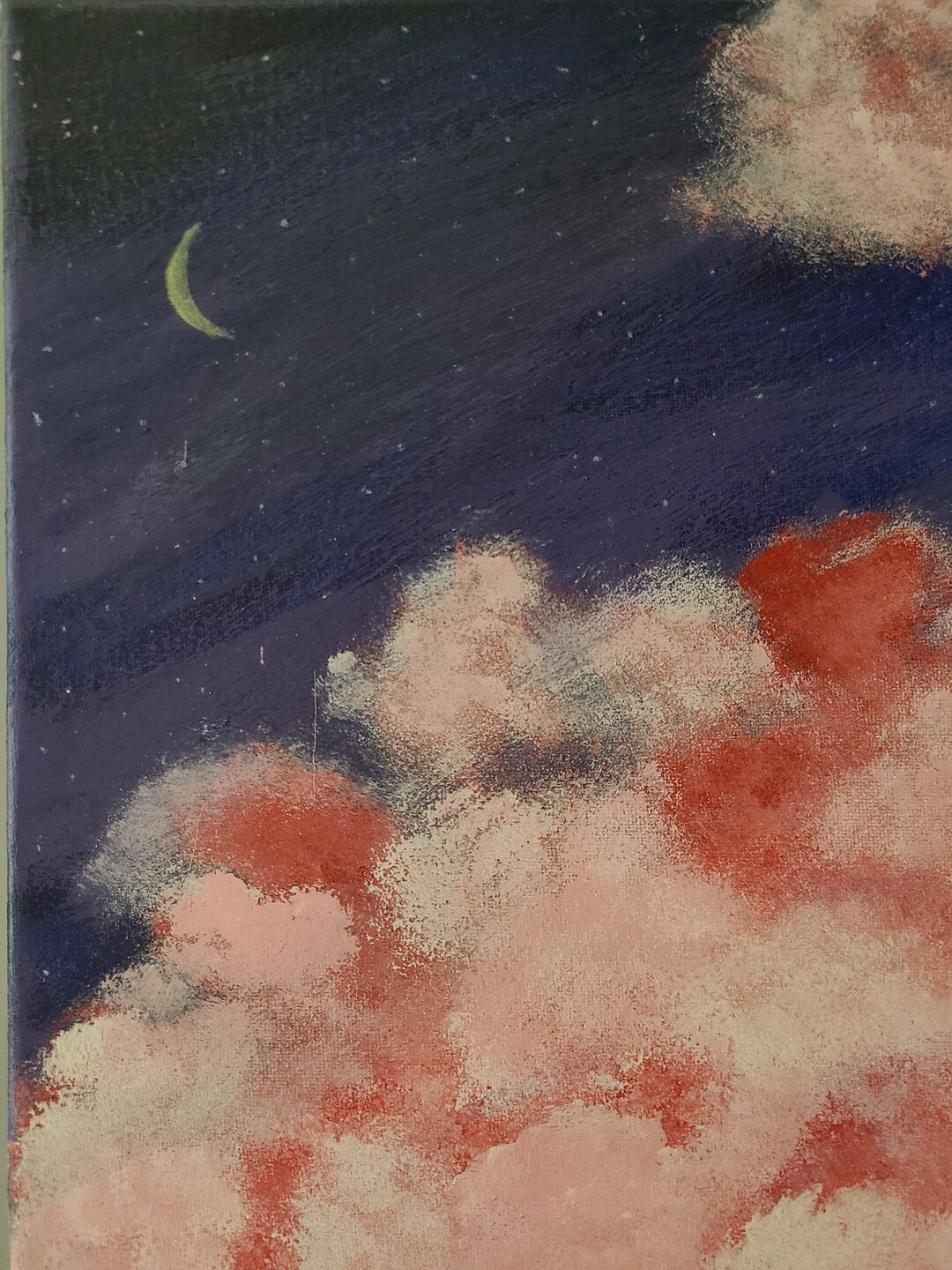 Colorful Midnight Moon With Pink Clouds Painting Acrylic Art 8x10 ...