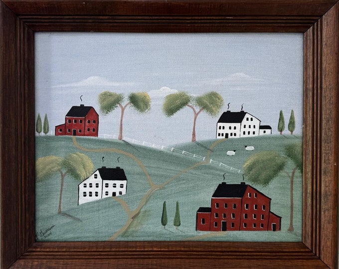 Vintage Original Painting Maine Primitive Folk Art Framed Landscape ...