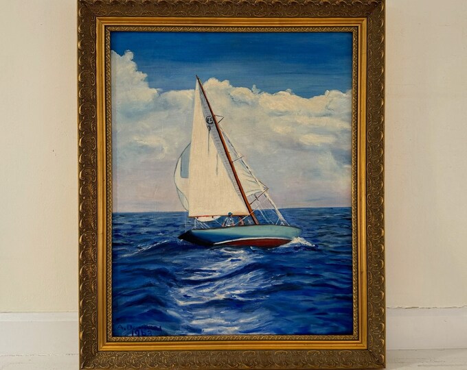 Vintage Painting Original Nautical 1960s Large Framed Oil Seascape ...