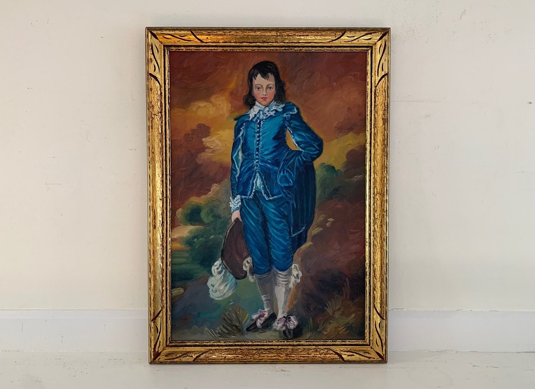 Blue Boy Painting, Vintage Long Narrow Shabby Chic Framed Oil Male ...