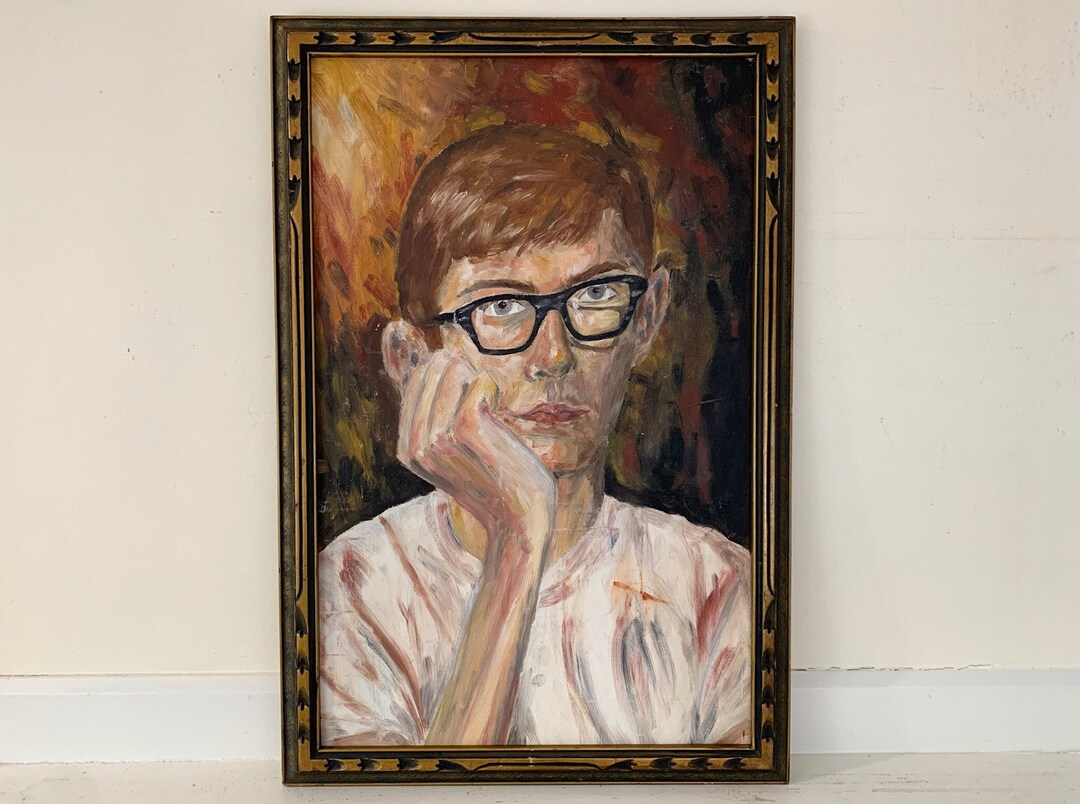 Mid-century Original Painting; Vintage 1960s Long Narrow Framed Male ...