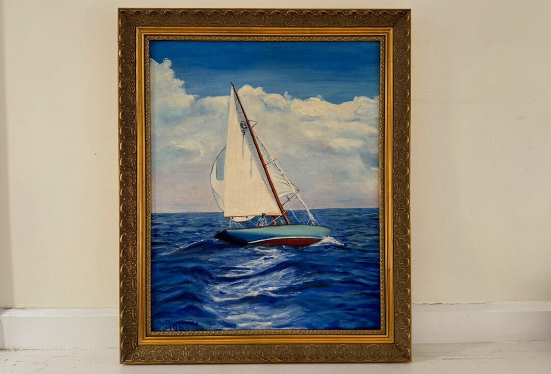 Vintage Painting Original Nautical 1960s Large Framed Oil Seascape ...