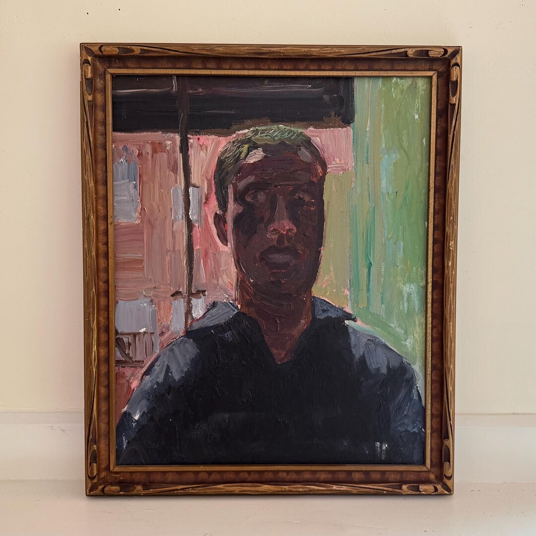 Original Male Portrait; Expressionist Dark Moody Framed Painting; Man ...
