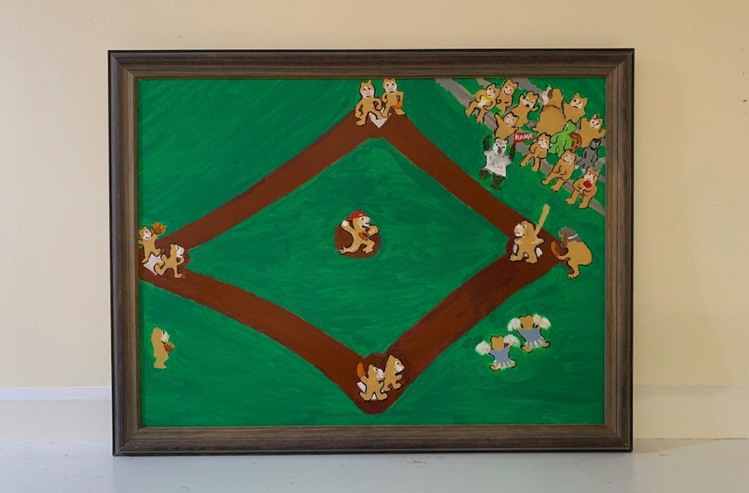Outsider Art Painting Original Vintage Large Framed Naive Landscape ...