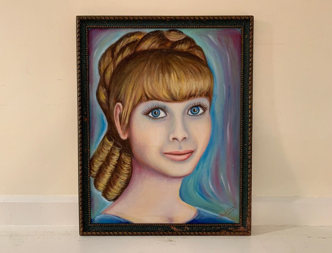Portrait Painting Midcentury 1960s Mod Original Framed Female Oil on ...
