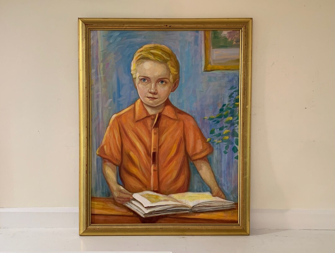 Mid-century 1950s Original Painting Vintage Extra Large Gilt Framed Oil ...