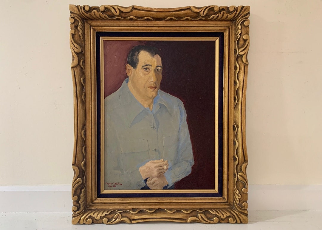 Vintage Male Portrait, Original Expressionist Modernist Ornately Framed ...