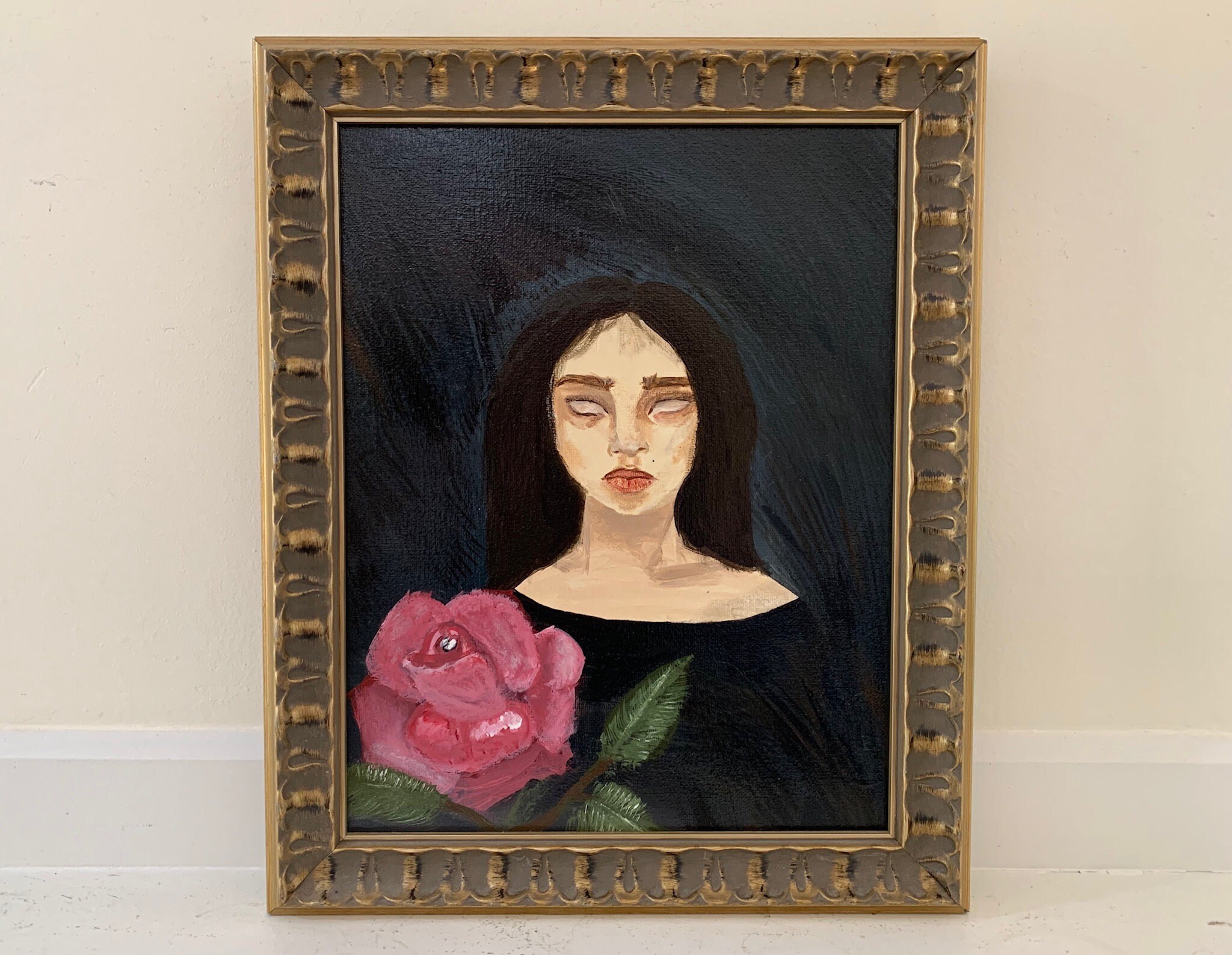 Modern Framed Original Gothic Female Portrait Acrylic Painting | Etsy