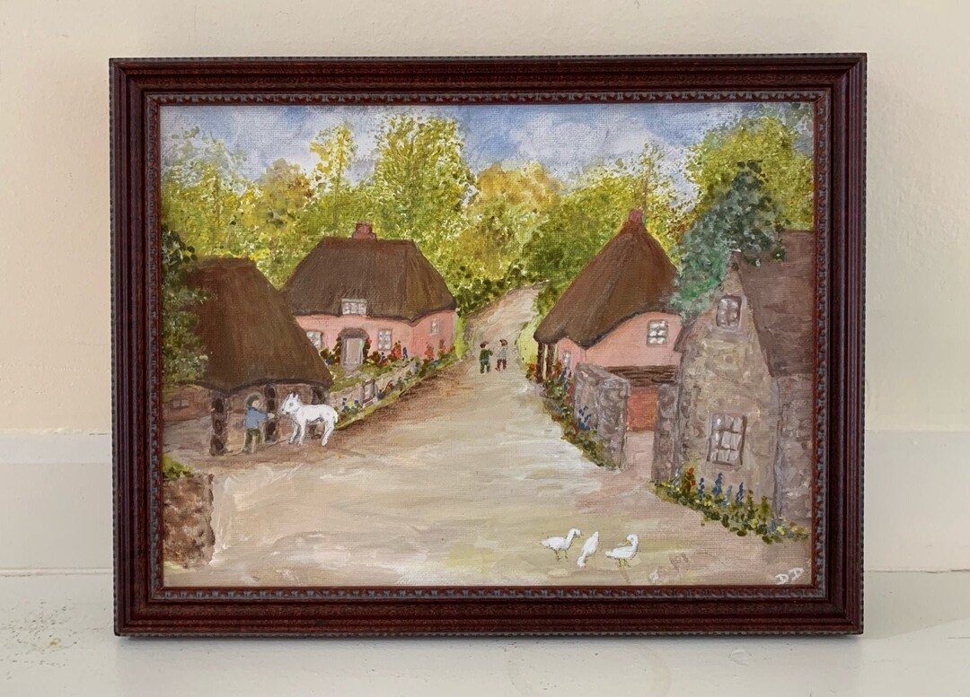 Vintage Folk Art Painting; Original Framed Naive Cityscape; English ...