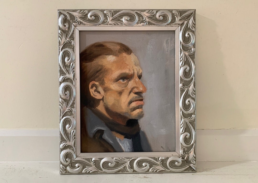 Original Male Portrait Painting Retro Expressionist Dark Moody Silver ...