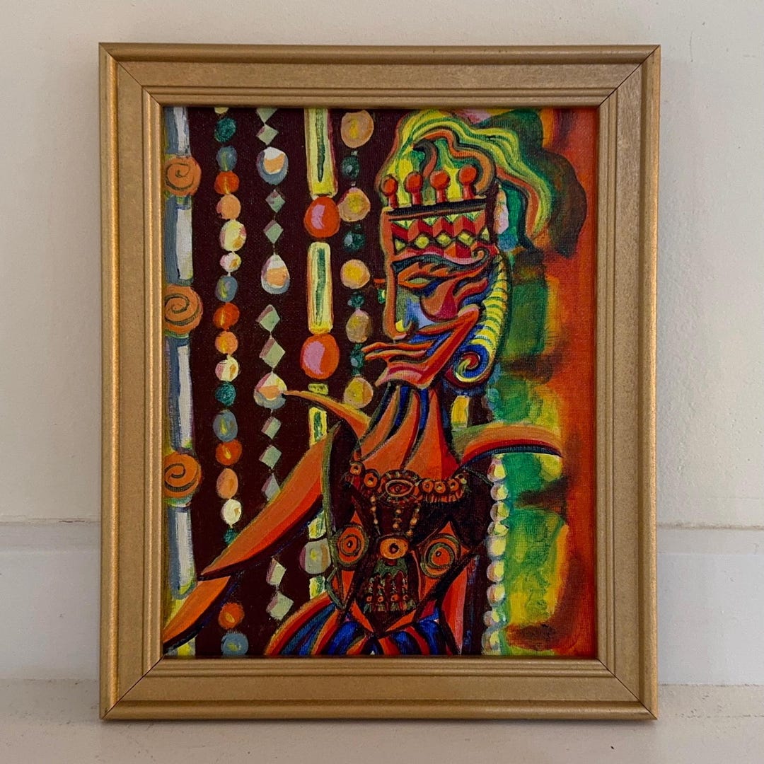 Outsider Art Tiki Painting; Original Small Framed Abstract Portrait of ...