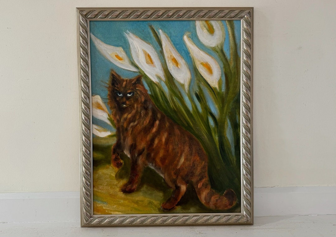 Expressionist Modernist Painting Original Cat Shabby Chic Animal Retro ...