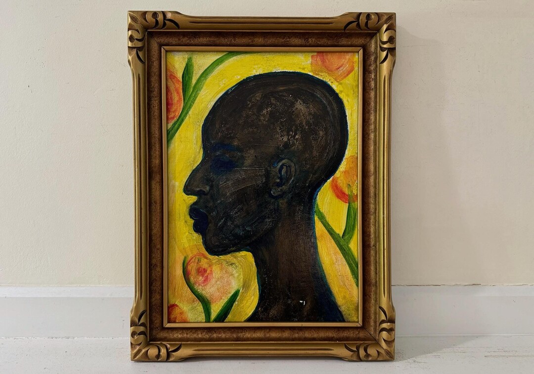 Outsider Art Portrait; Original Expressionist Female Gold Framed ...