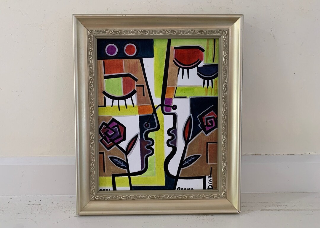 Cubism Original Painting; Retro Contemporary Abstract Art; Framed Male ...