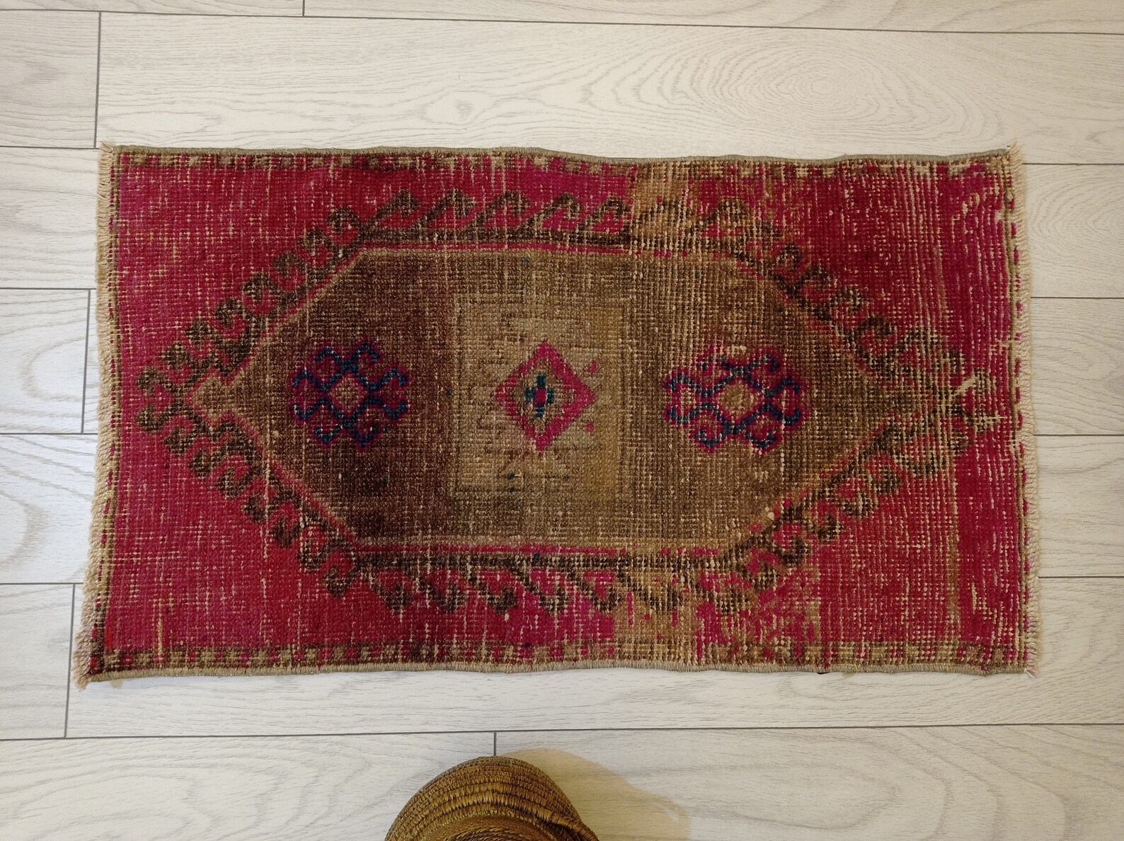 Small PINK and BROWN VINTAGE Rug 1'9x3'3 feet | Etsy