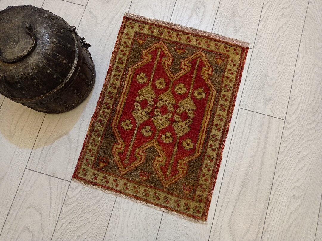 1x2 Small Red Rug, Small Turkish Rug ,45x60 Area Rug Vintage Rug Oushak ...