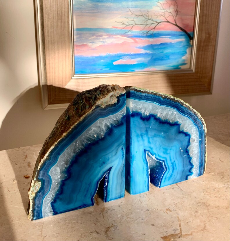 Blue Agate Bookends Blue Agate Bookends Agate Gift | Etsy