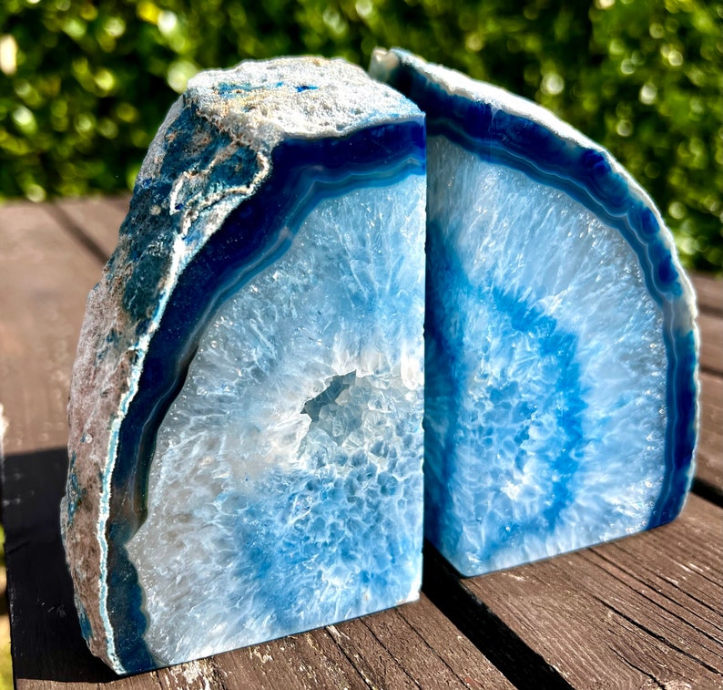 Blue Agate Bookends Blue Agate Bookends Agate Gift - Etsy
