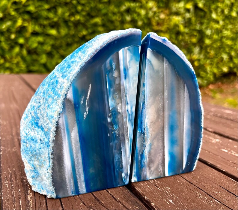 Blue Agate Bookends Blue Agate Bookends Agate Gift - Etsy
