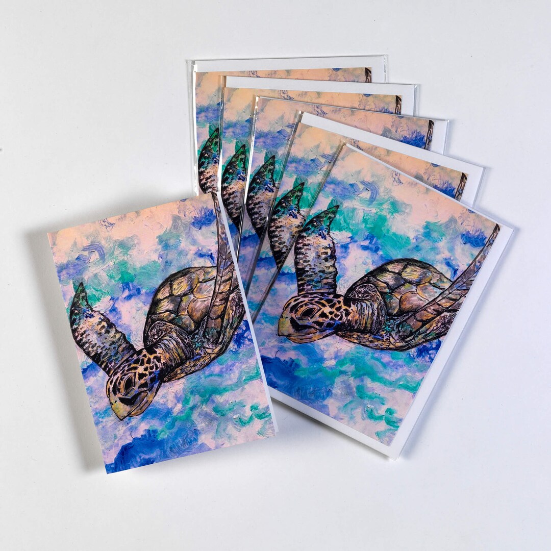 Set of 6 Turtle Greetings Cards, Turtle Art, Turtle Pairning, Greetings ...