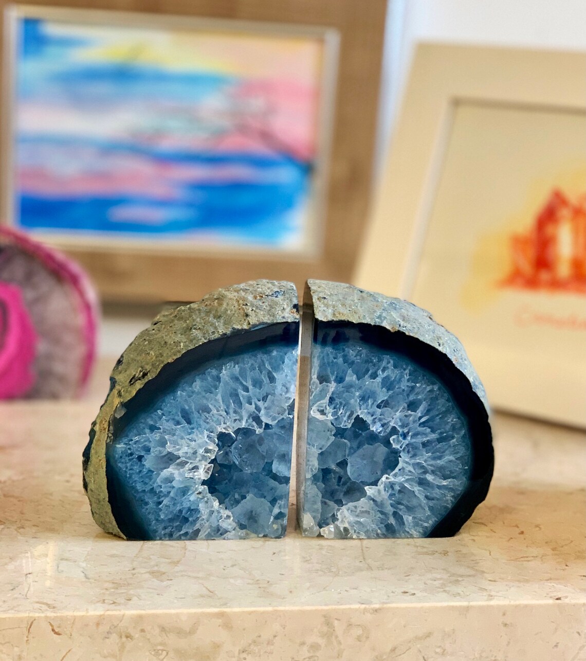 Blue Agate Bookends Blue Agate Bookends Agate Gift | Etsy