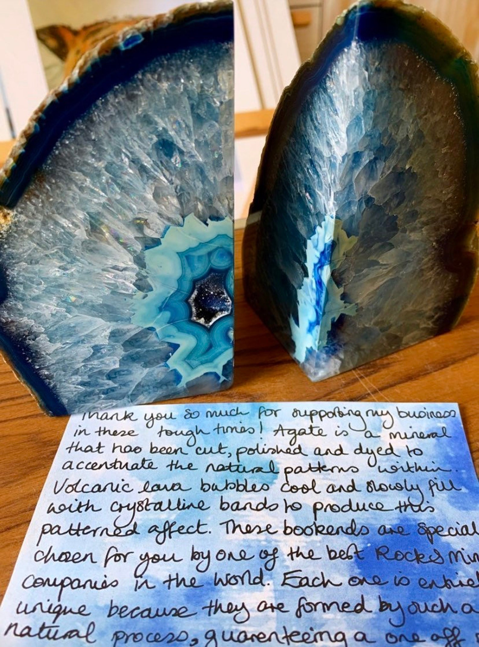 Blue Agate Bookends Blue Agate Bookends Agate Gift | Etsy