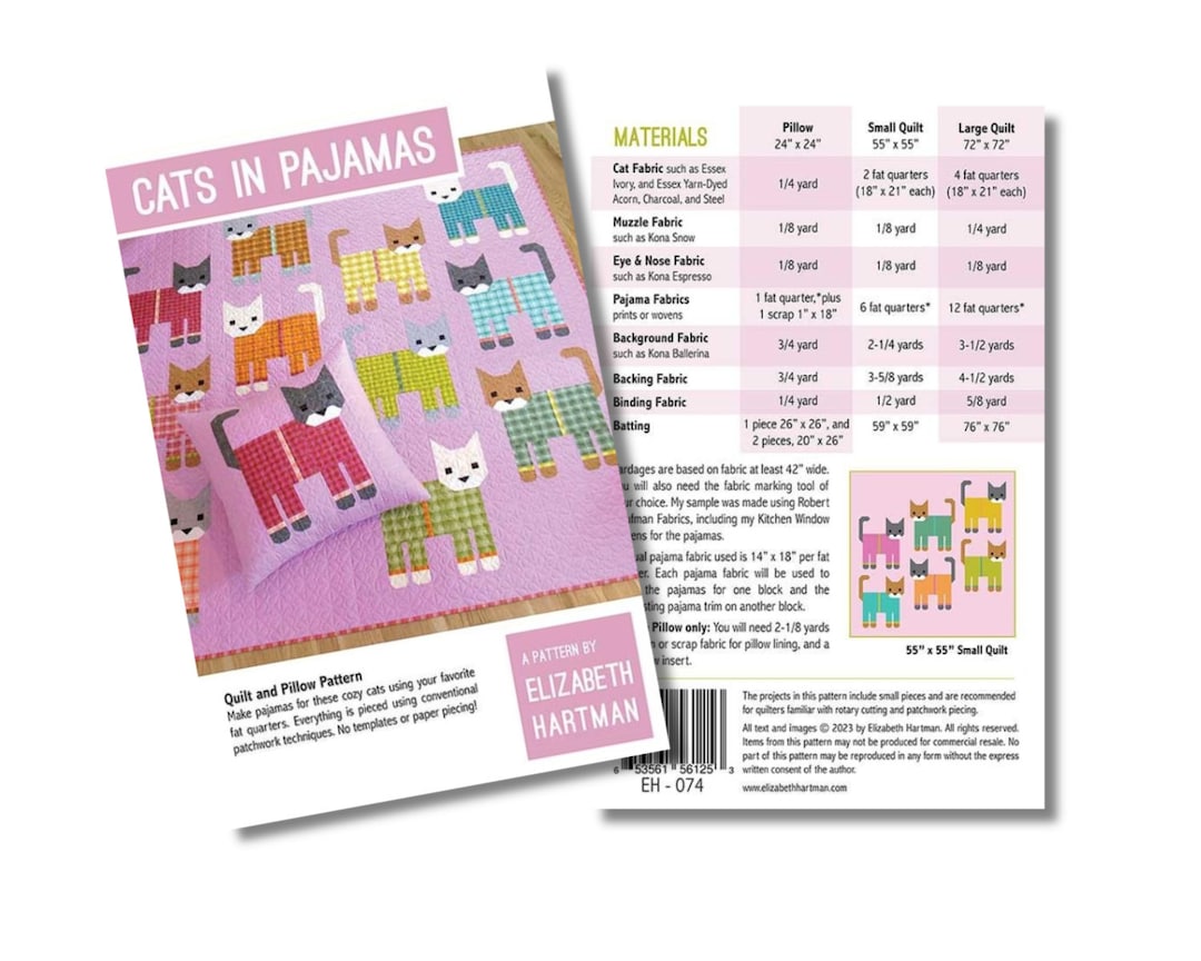 Cats in Pajamas - Quilt Pattern by Elizabeth Hartman EH 074 - Etsy