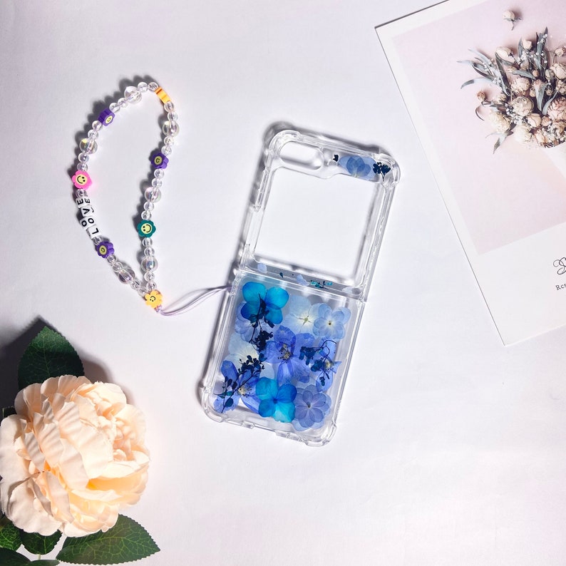 Natural Blue Pressed Flower Phone Case for Samsung Z Flip 7fe,motorola ...