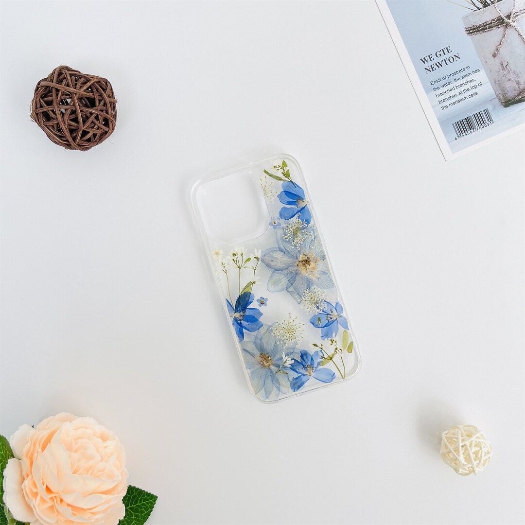 Big Blue Flowers Small White Flower Pressed Flower Phone Case for ...