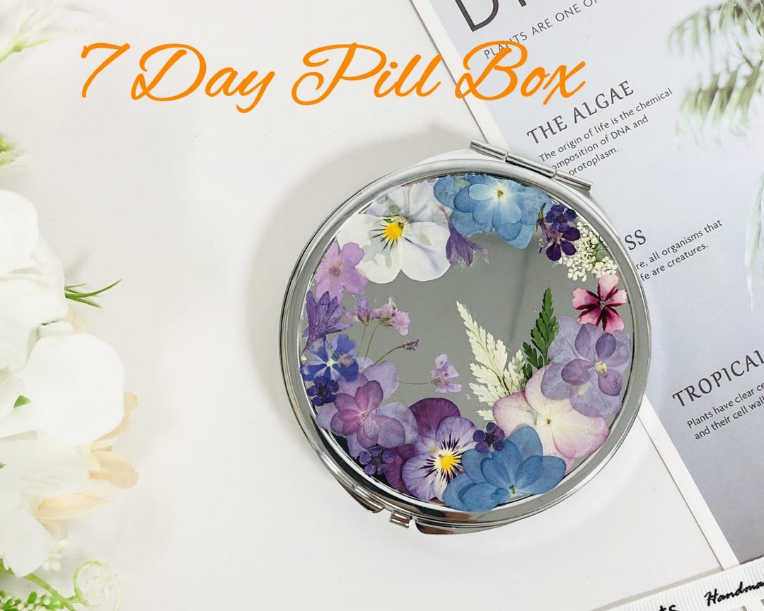 Real Pressed Flower 7 Day Pill Box, Flower Jewelry Box, Travel Pill ...