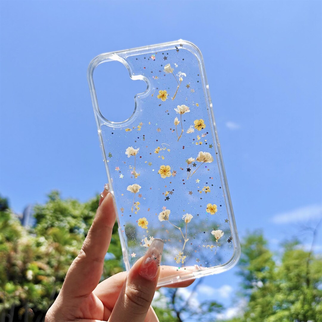 Custom Name Natural Yellow White Flower Phone Case With Glitter,for ...