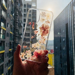 Pressed Flower Pink Sakura Phone Case With Glitter for iPhone 16 Pro ...