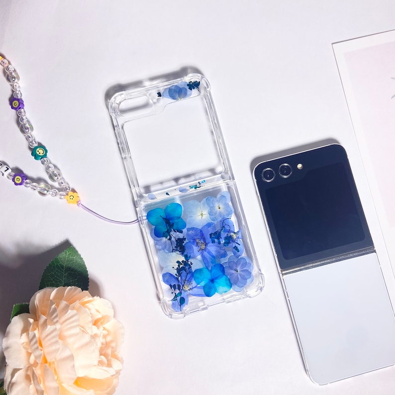 Natural Blue Pressed Flower Phone Case for Samsung Z Flip 7fe,motorola ...