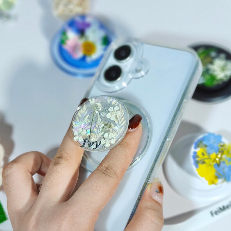 Natural Real Pressed Flower Custom Name Magnetic Phone Holder for ...