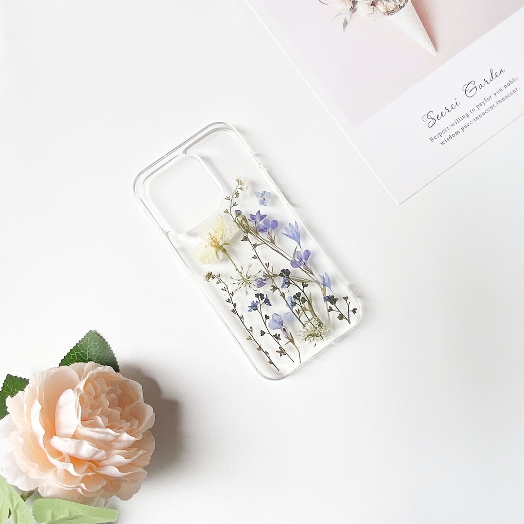 Blue Purple Natural Pressed Flower Phone Case for iPhone 16 Pro Max 16e ...