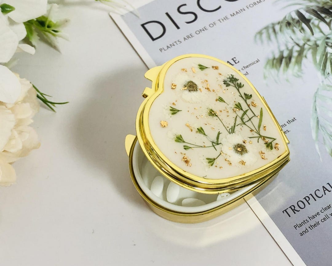 Heart Pressed Flower Pill Box, Multifunctional Real Dried Flowers Pill ...