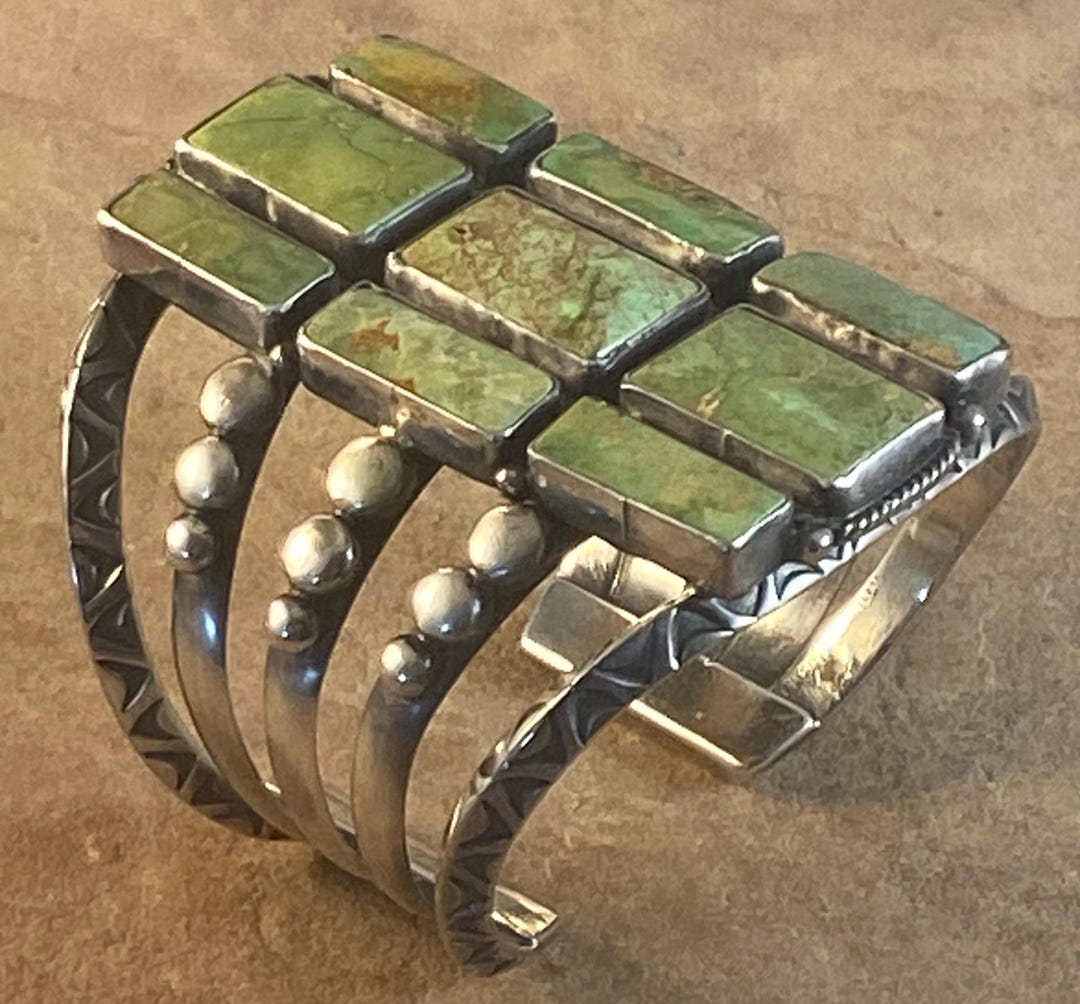Stunning Huge Navajo Verdy Jake Sterling Silver and Turquoise Cuff - Etsy