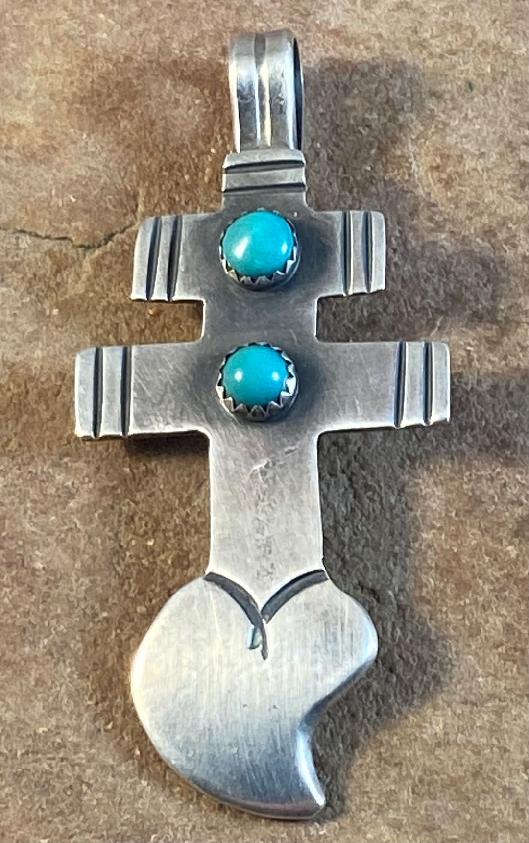 Leon Archuleta Navajo Sterling Silver & Turquoise Isleta Cross Pendant ...