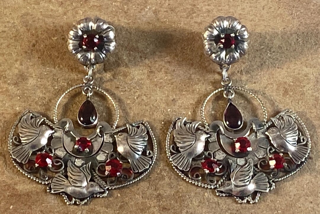 Lovely Vintage Federico Jimenez Sterling Silver & Garnet Frida Earrings ...