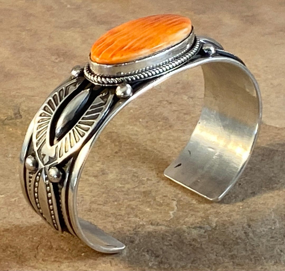 Albert Jake Navajo Sterling Silver & Spiny Oyster Cuff Bracelet - Etsy