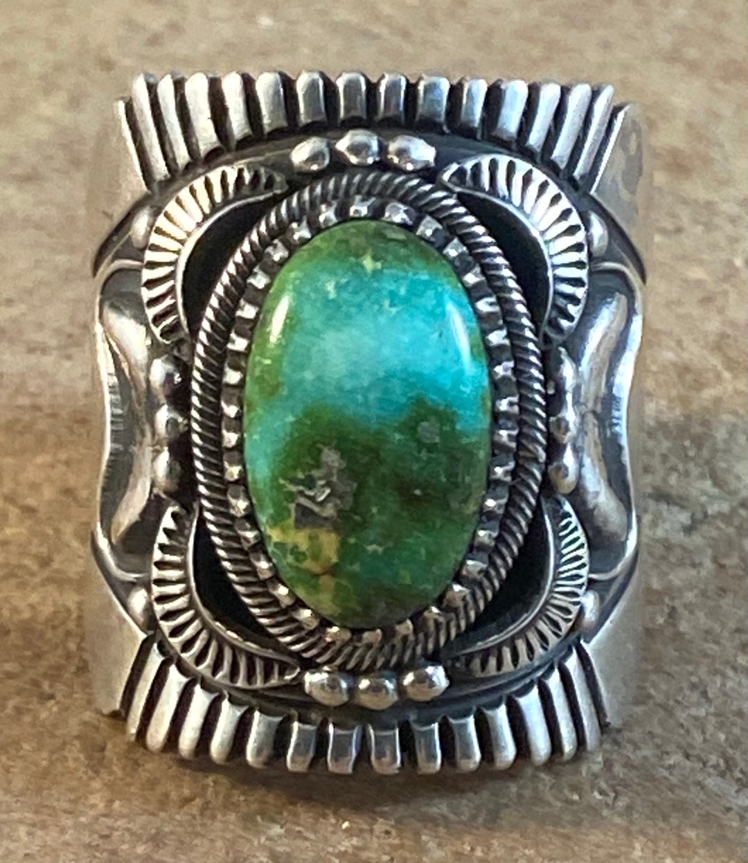Sterling Silver & Sonoran Gold Turquoise Ring by Derrick Gordon Navajo ...