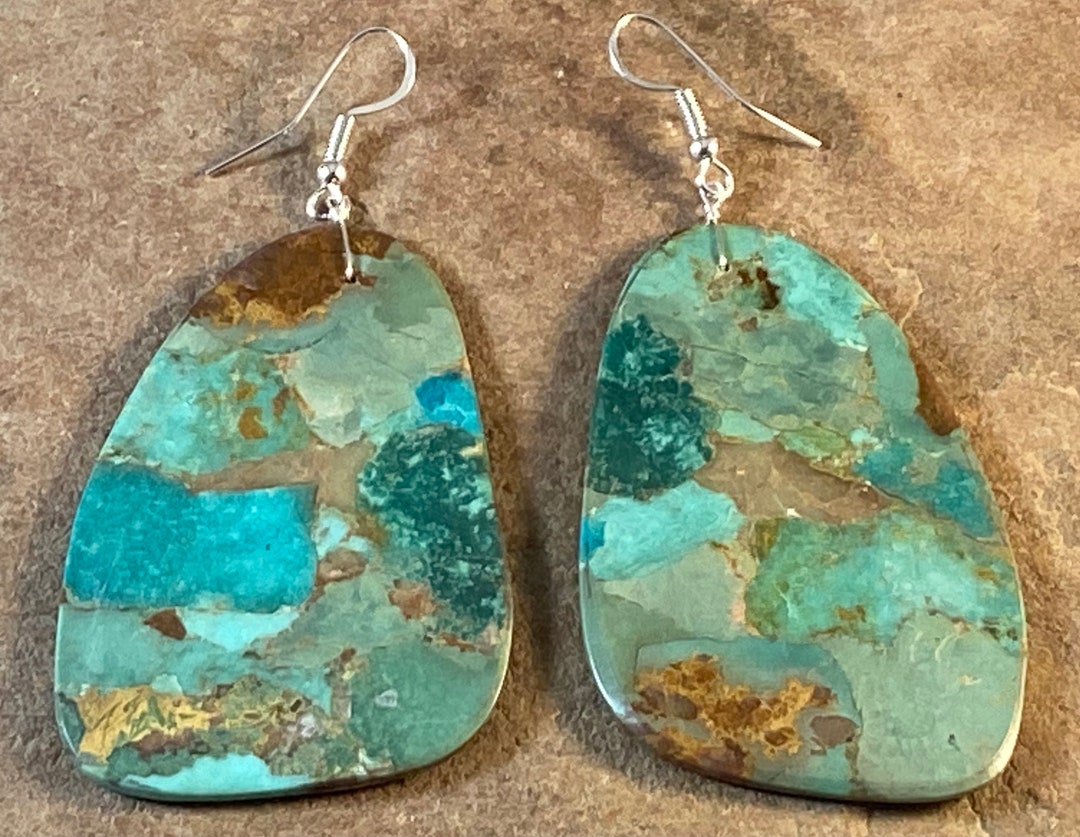 Marcella Castillo Navajo Turquoise Slab Earrings really Big - Etsy